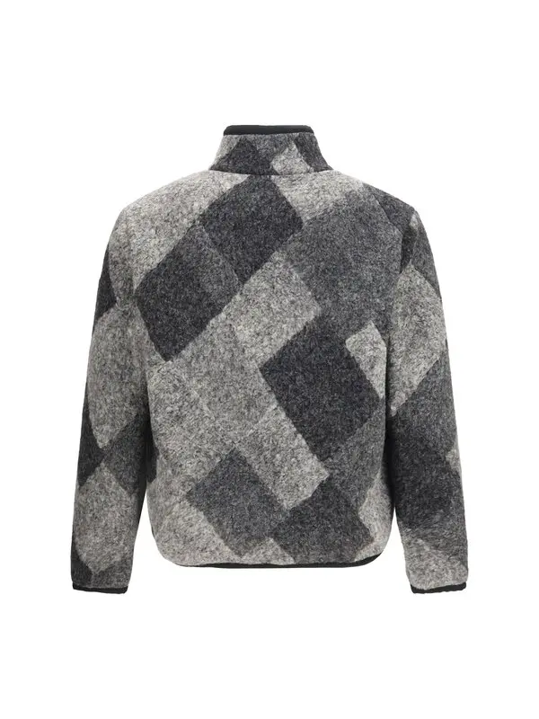 Moncler Wool Blend Zip Cardigan With Diamond Pattern