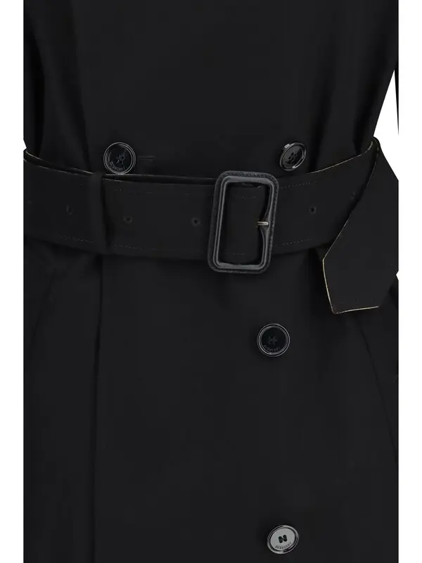 Burberry Long Gabardine Trench Coat With Check Collar