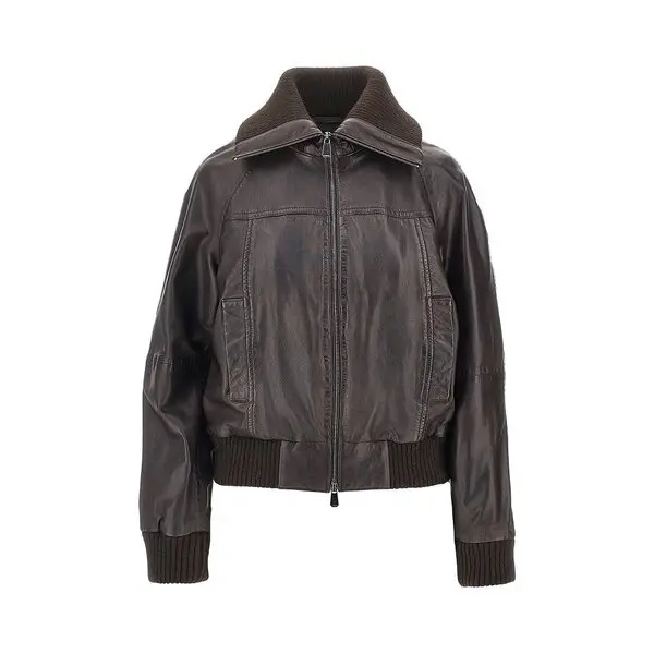 Pinko Washed Leather Bomber Jacket