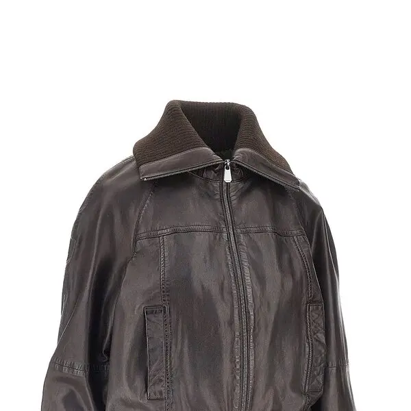 Pinko Washed Leather Bomber Jacket