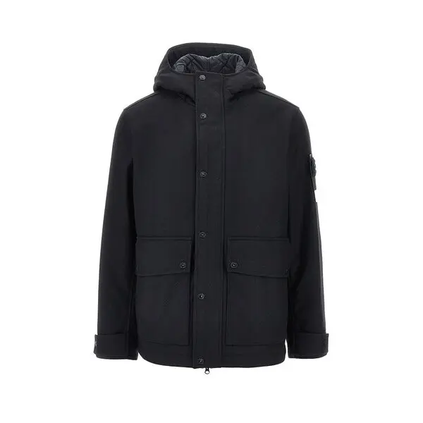 Stone Island Flannel Jacket With Logo Badge