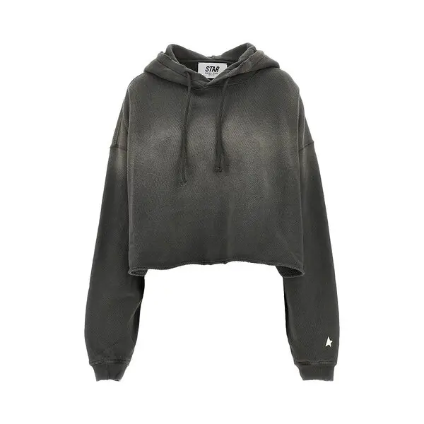 GOLDEN GOOSE Back Logo Print Oversized Cropped Hoodie - Grey