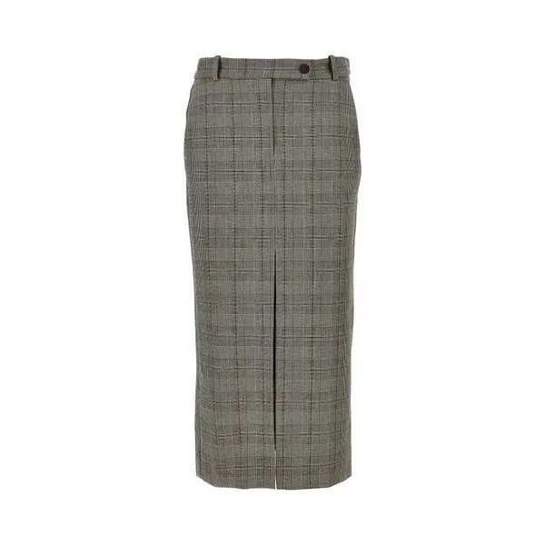 Pinko Wool-blend Midi Skirt With Check Motif
