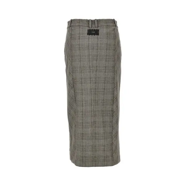 Pinko Wool-blend Midi Skirt With Check Motif