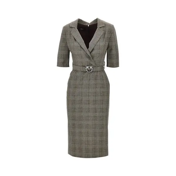 Pinko Wool-blend Midi Dress With Check Motif