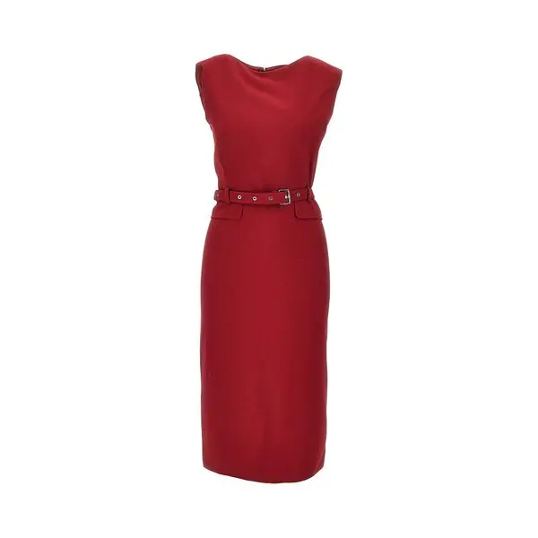 Pinko Crepe Midi Dress With Belt - Red