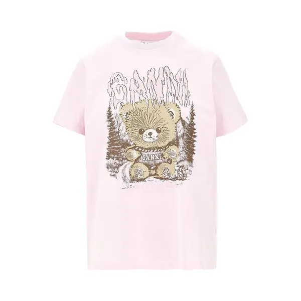 GANNI Forest Teddy Graphic Organic Cotton T-shirt - Pink