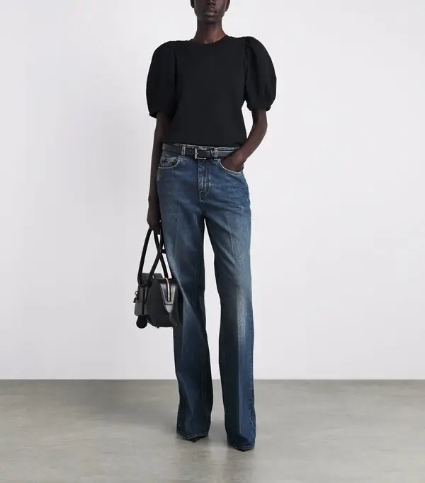 ME+EM Organic Cotton-blend Puff-sleeve Top - Black