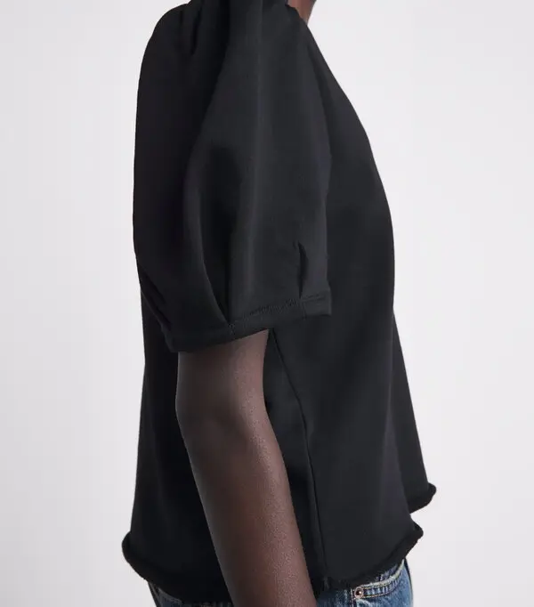 ME+EM Organic Cotton-blend Puff-sleeve Top - Black