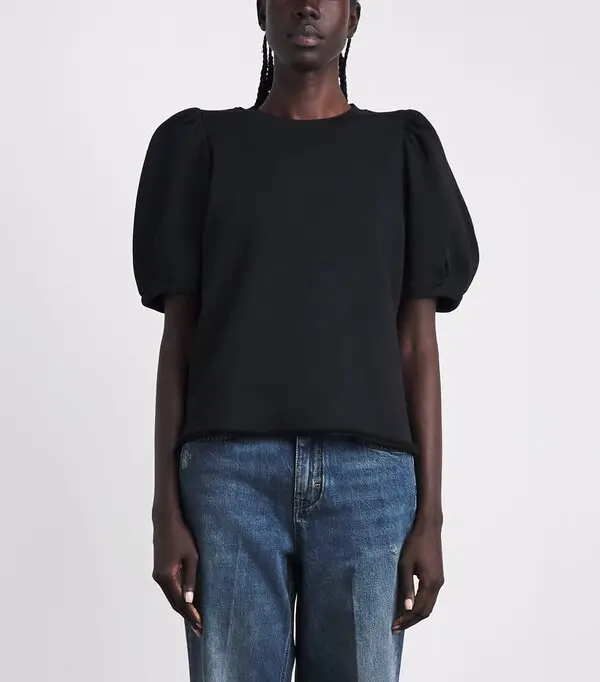 ME+EM Organic Cotton-blend Puff-sleeve Top - Black