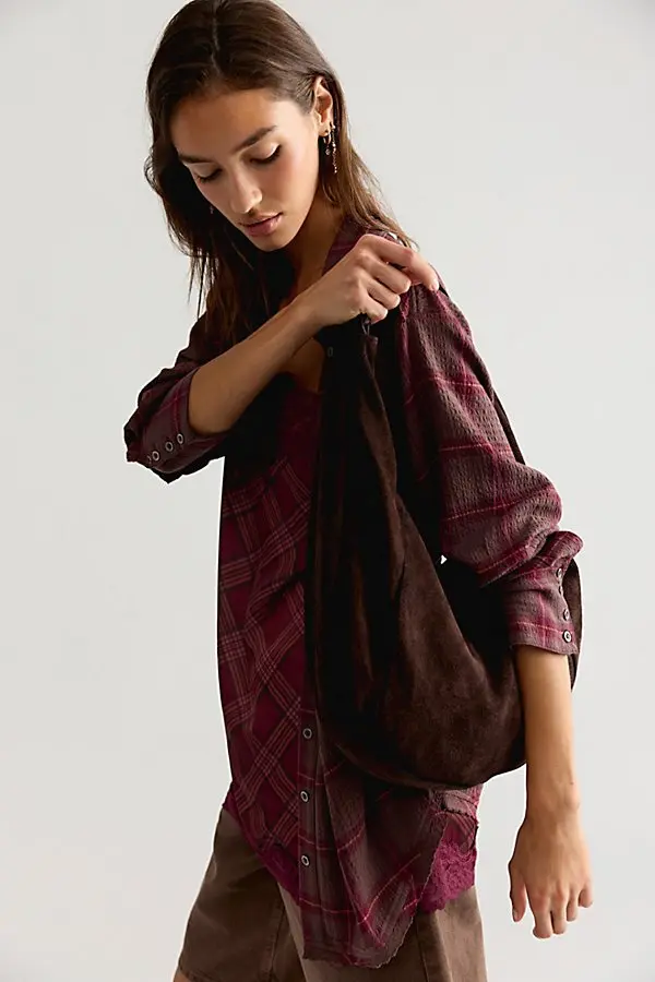 Free People Faith Half Moon Suede Bag - Espresso