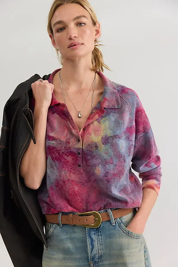 RIVERSIDE TOOL & DYE Parker Cashmere Blend Polo Sweater - Rainbow