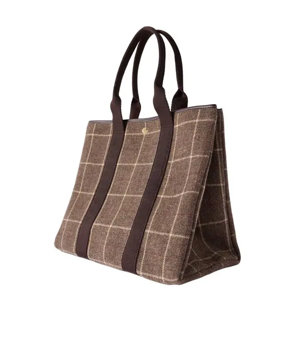 Rue De Verneuil Large Webbing And Leather-trimmed Checked Tweed Tote