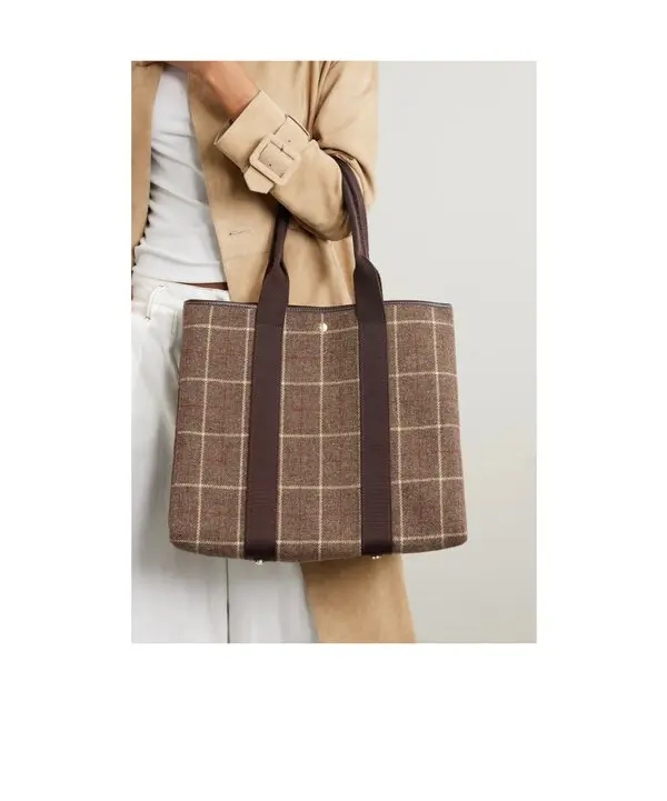 Rue De Verneuil Large Webbing And Leather-trimmed Checked Tweed Tote