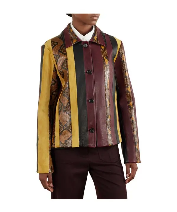 Proenza Schouler Striped Suede-trimmed Snake-effect Leather Jacket