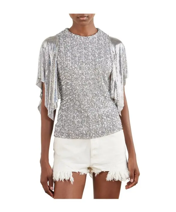 Rabanne Chainmail-trimmed Sequined Mesh Blouse