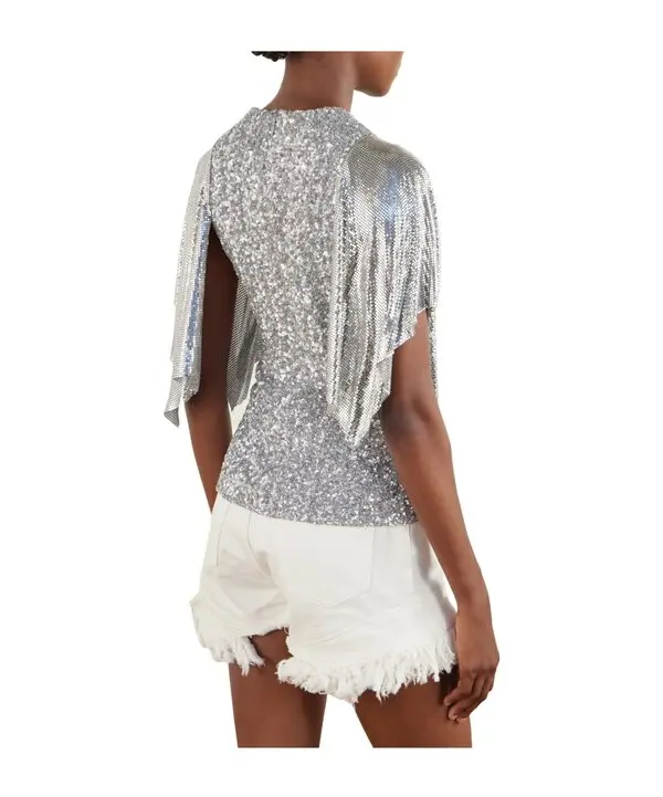 Rabanne Chainmail-trimmed Sequined Mesh Blouse