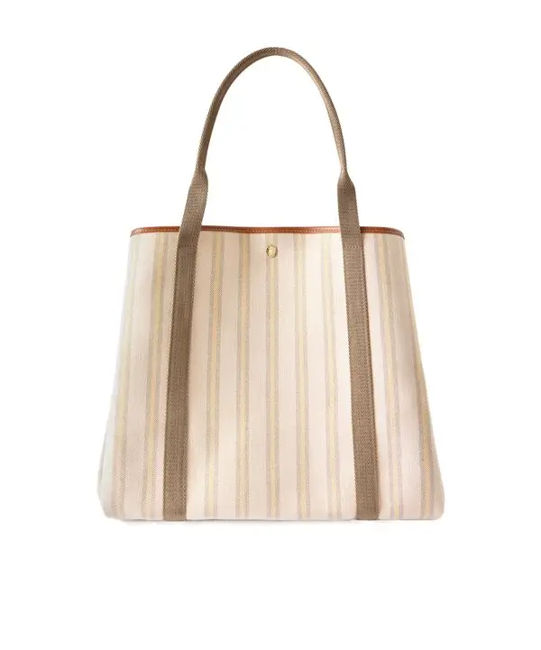 Rue De Verneuil Large Webbing And Leather-trimmed Striped Canvas Tote