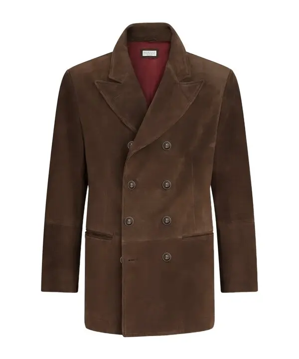 Brunello Cucinelli Suede Blazer-style Outerwear Jacket With Peak Lapels - Brown