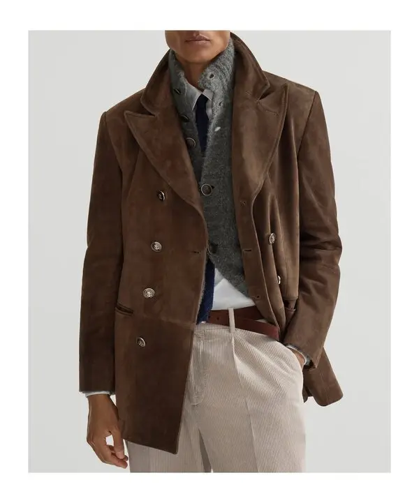 Brunello Cucinelli Suede Blazer-style Outerwear Jacket With Peak Lapels