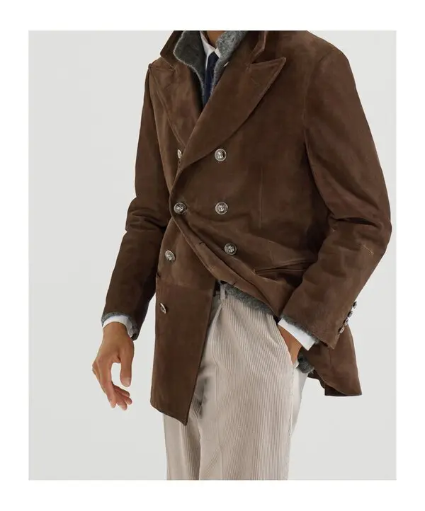 Brunello Cucinelli Suede Blazer-style Outerwear Jacket With Peak Lapels