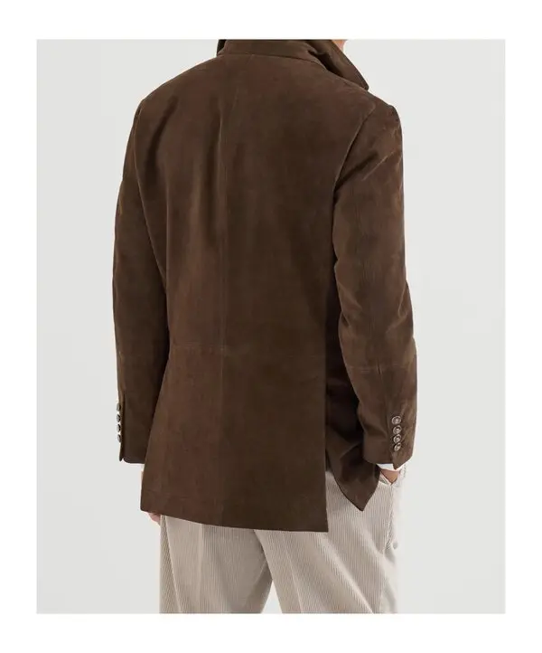 Brunello Cucinelli Suede Blazer-style Outerwear Jacket With Peak Lapels