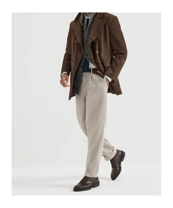 Brunello Cucinelli Suede Blazer-style Outerwear Jacket With Peak Lapels