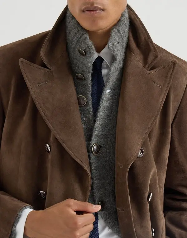 Brunello Cucinelli Suede Blazer-style Outerwear Jacket With Peak Lapels