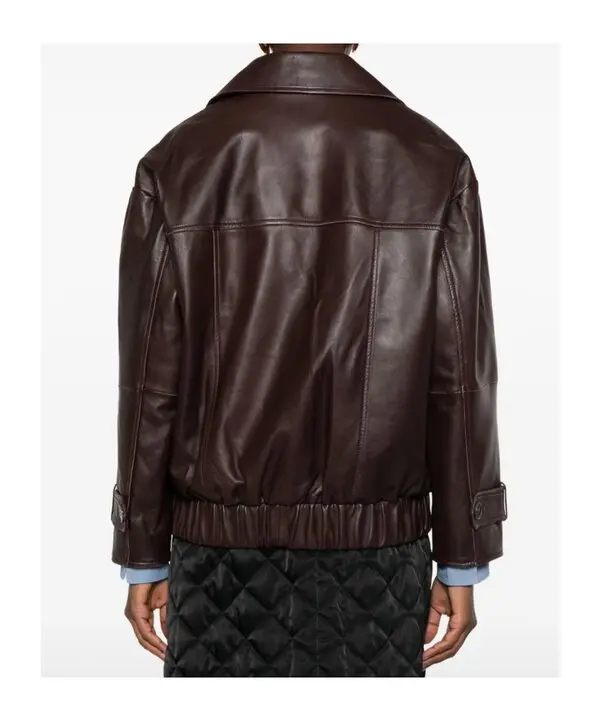 Marella Long-sleeve Leather Jacket With A Lapel Collar