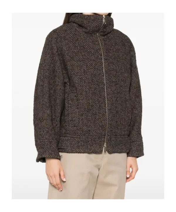 Marella Herringbone Zip-up Casual Jacket