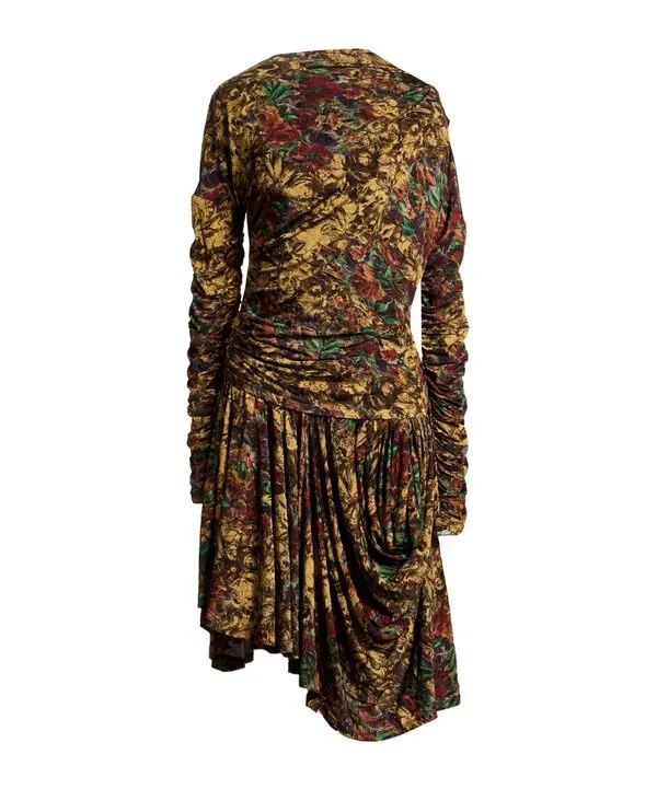 GANNI Floral-print Jersey Midi Dress - Gold