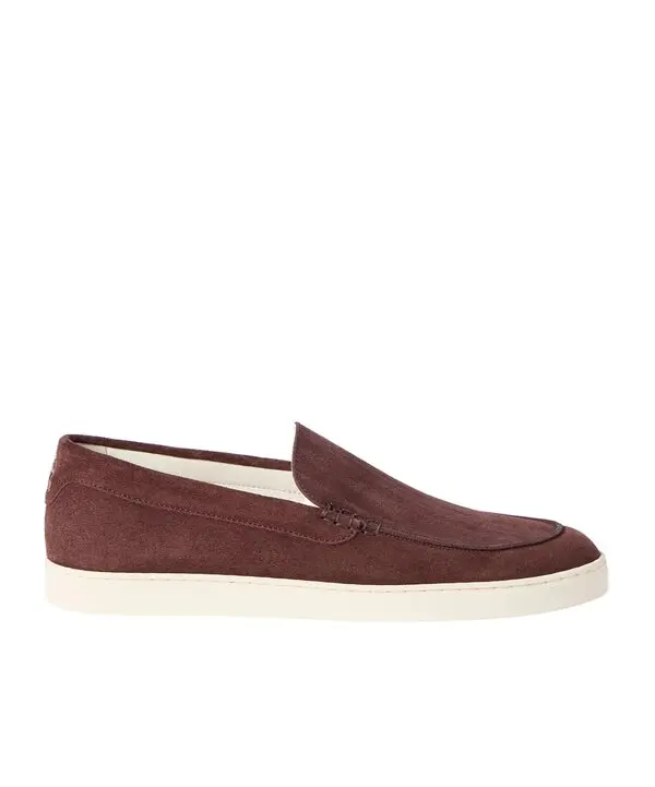 Brunello Cucinelli Chevron-effect Suede Loafer Sneakers - Red