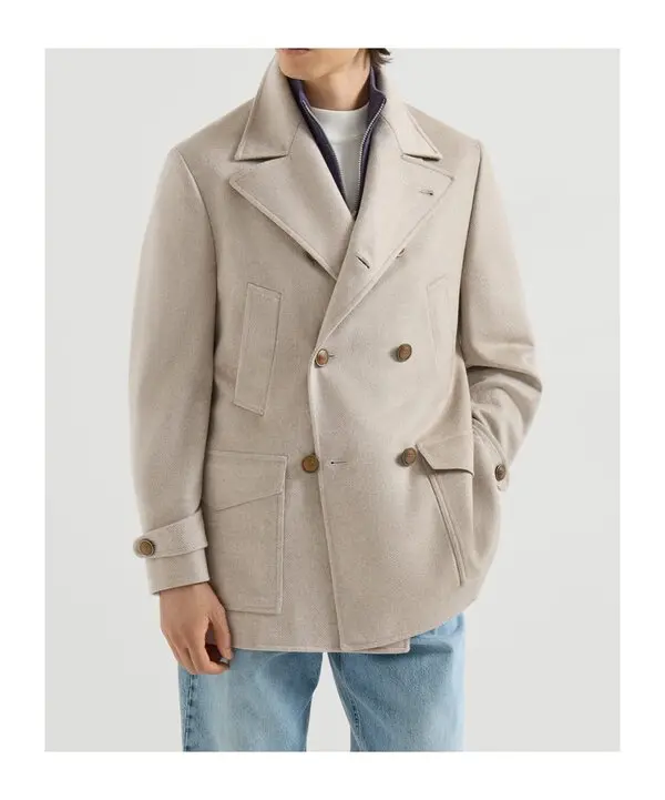 Brunello Cucinelli Cashmere Chevron Flannel Four-pocket Pea Coat