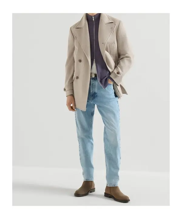 Brunello Cucinelli Cashmere Chevron Flannel Four-pocket Pea Coat