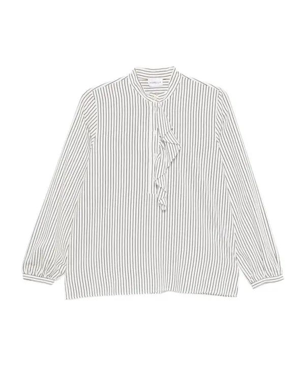 Marella Ruffled Striped Henley Shirt