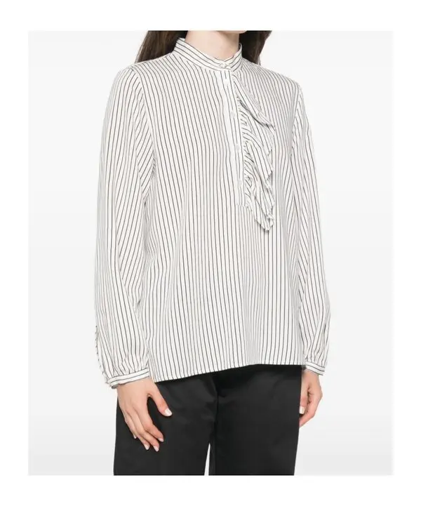 Marella Ruffled Striped Henley Shirt