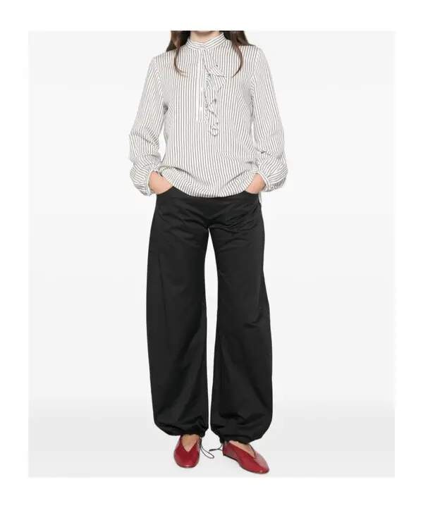 Marella Ruffled Striped Henley Shirt