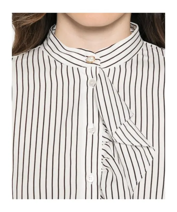 Marella Ruffled Striped Henley Shirt