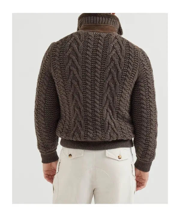 Brunello Cucinelli Suede Shearling And Cashmere Knit Bomber Jacket With Thermore Padding