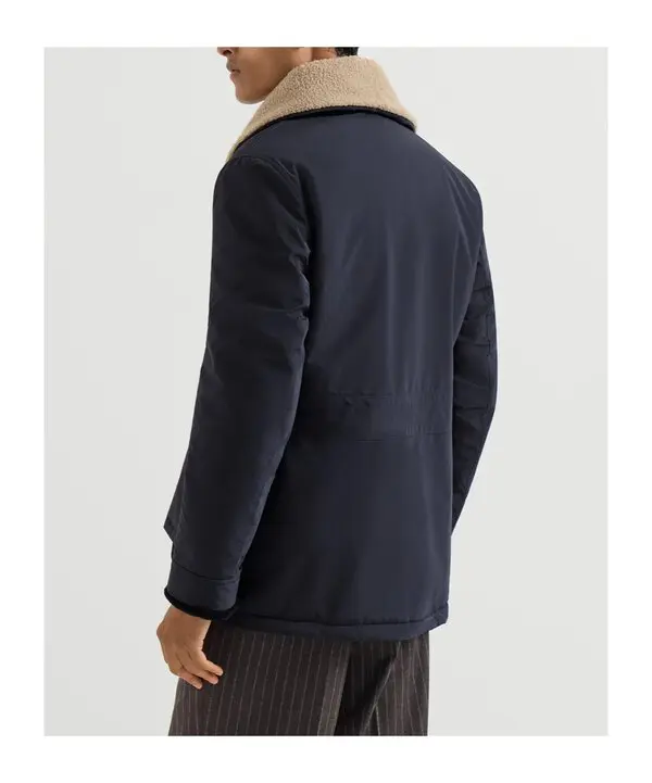 Brunello Cucinelli Bonded Nylon Double-breasted Coat With Shearling Lining