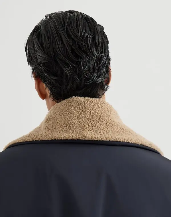 Brunello Cucinelli Bonded Nylon Double-breasted Coat With Shearling Lining