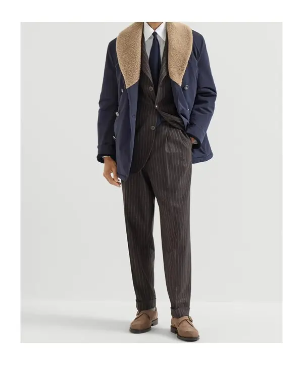 Brunello Cucinelli Bonded Nylon Double-breasted Coat With Shearling Lining