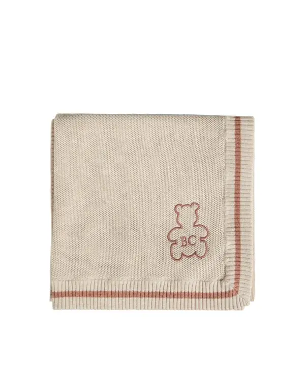 Brunello Cucinelli Cotton Honeycomb Stitch Knit Baby Bernie Blanket With Embroidery - Beige