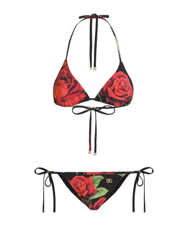 Dolce & Gabbana Rose-printed Triangle Bikini Set - Multicolour