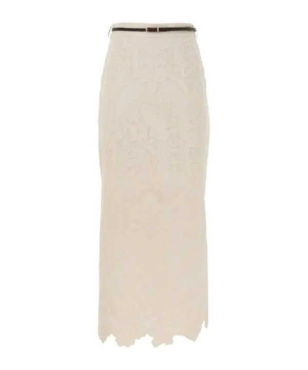 Zimmermann Ottie Floral-embroidered Midi Skirt