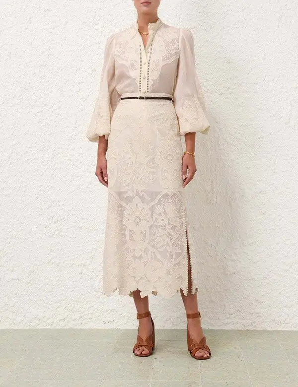 Zimmermann Ottie Floral-embroidered Midi Skirt