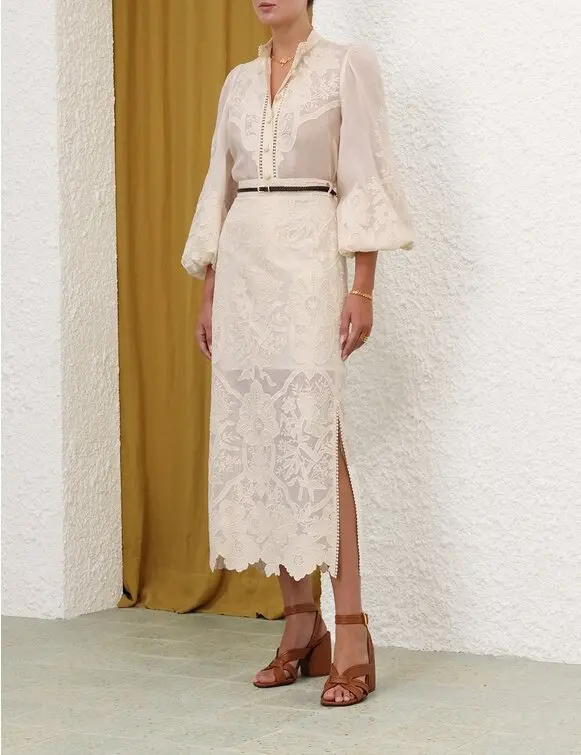 Zimmermann Ottie Floral-embroidered Midi Skirt