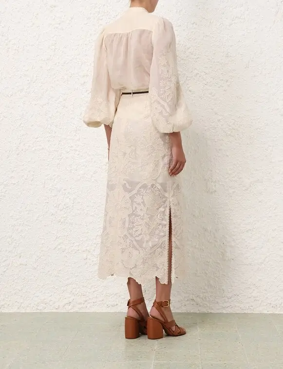 Zimmermann Ottie Floral-embroidered Midi Skirt