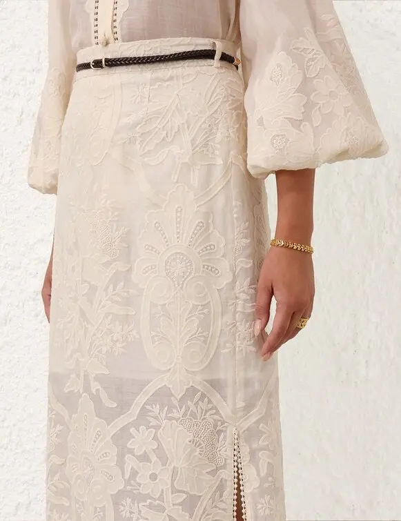 Zimmermann Ottie Floral-embroidered Midi Skirt