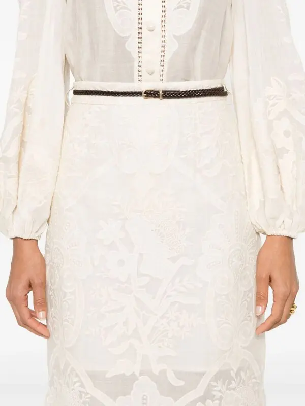 Zimmermann Ottie Floral-embroidered Midi Skirt